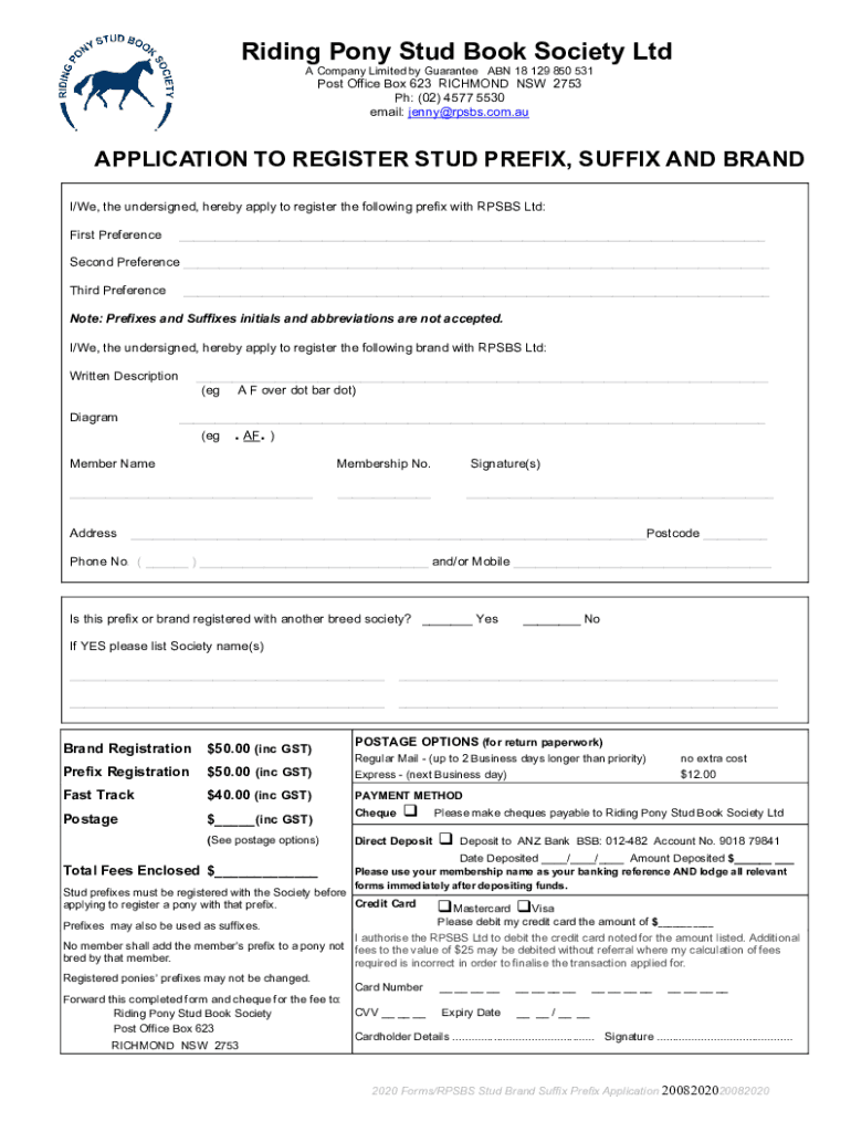 Fillable Online I/We, the undersigned, hereby apply to register the following prefix with RPSBS ...