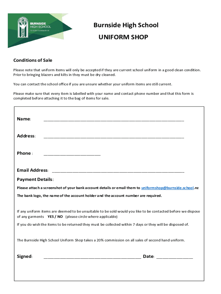 Fillable Online Buy School Uniforms for Burnside College from ... Fax Email Print - pdfFiller