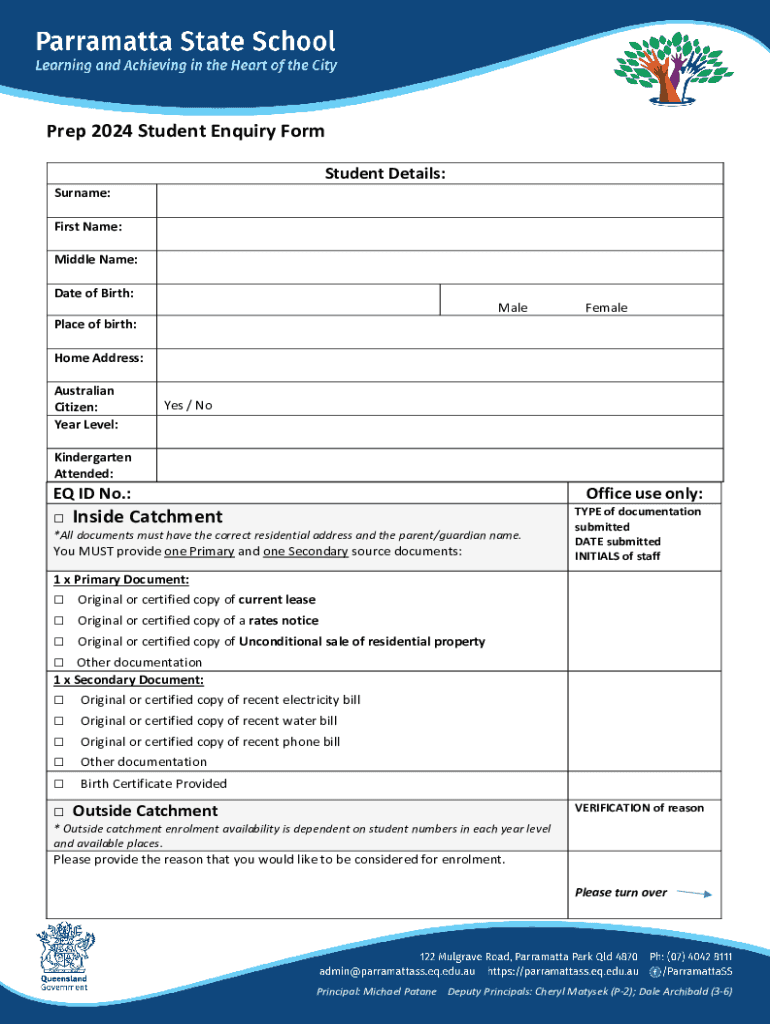 Fillable Online Prep 2024 Student Enquiry Form Fax Email Print - pdfFiller