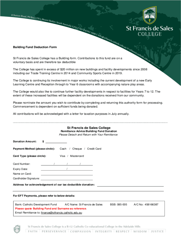 Fillable Online Building Fund Deduction Form Fax Email Print - pdfFiller