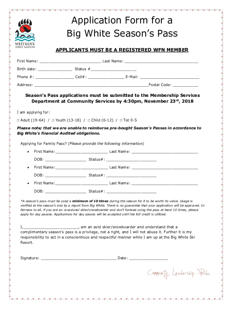 Fillable Online Ski Land Season Pass Form 2023/2024 Season Fax Email ...