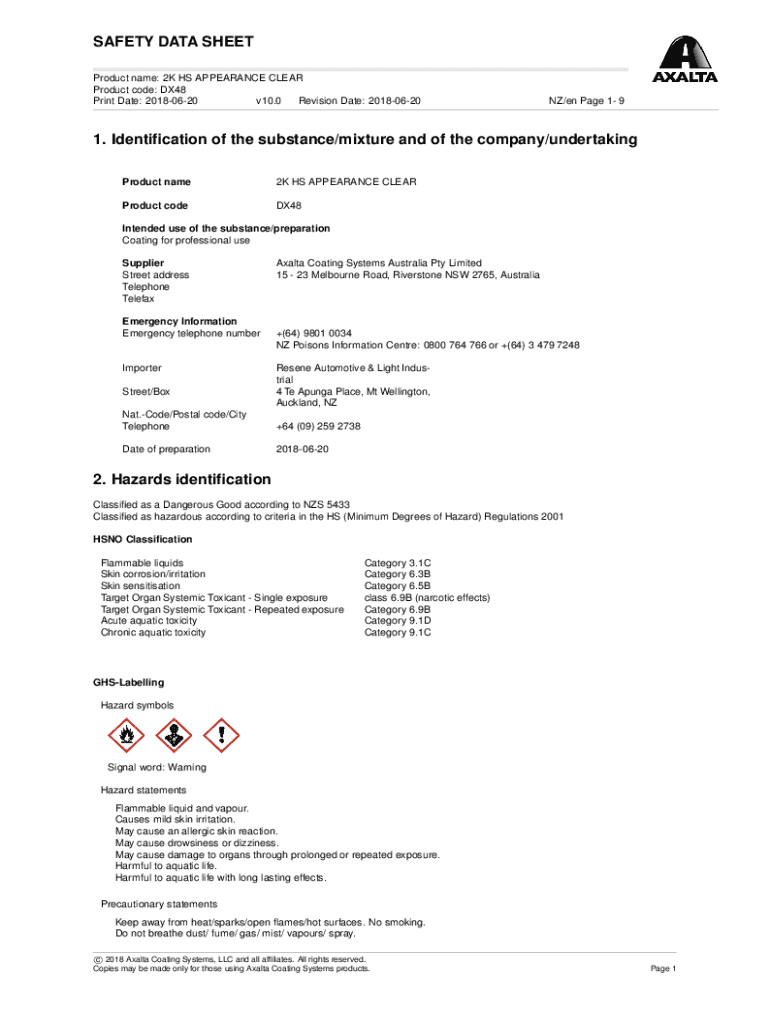 Fillable Online Safety Data Sheet. 2K-MS-KLARLACK Fax Email Print ...