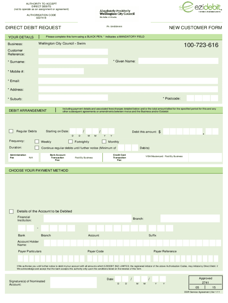 Fillable Online wellington govt Authorisation of Direct Debits from ...