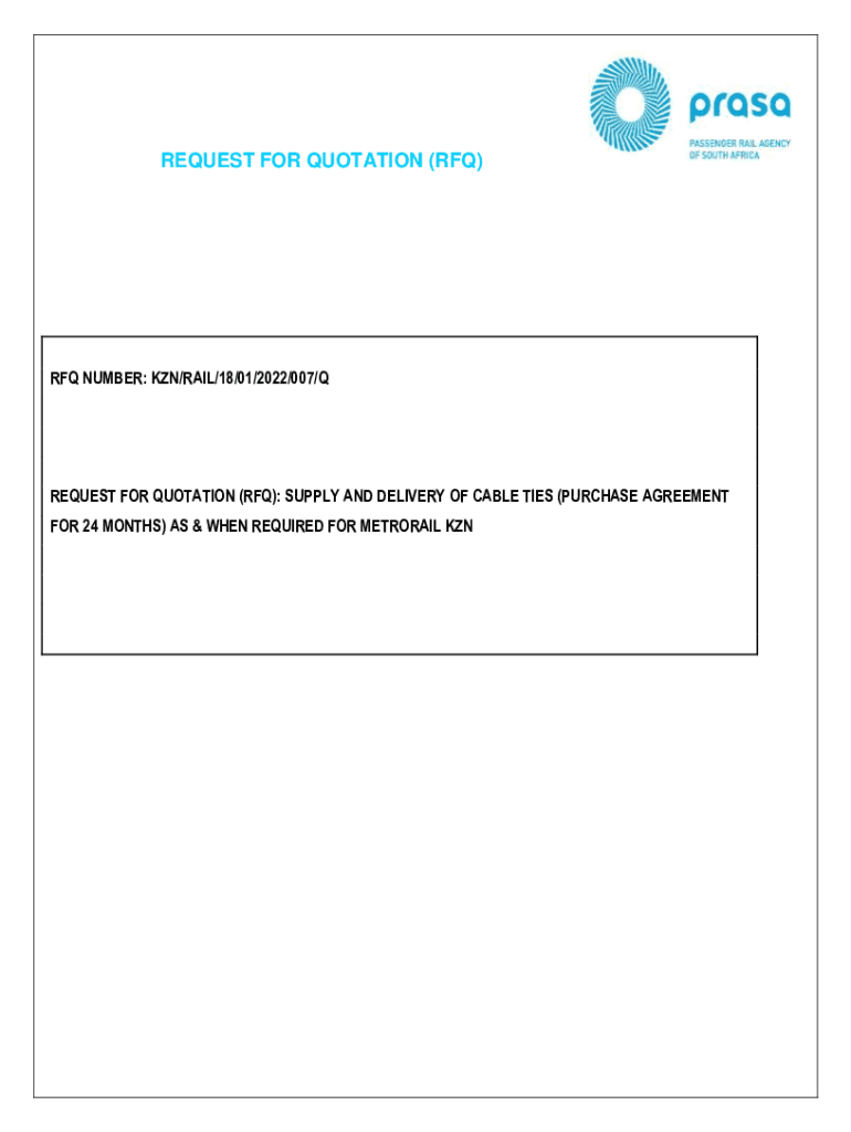Fillable Online REQUEST FOR QUOTATION (RFQ): SUPPLY AND DELIVERY OF ...