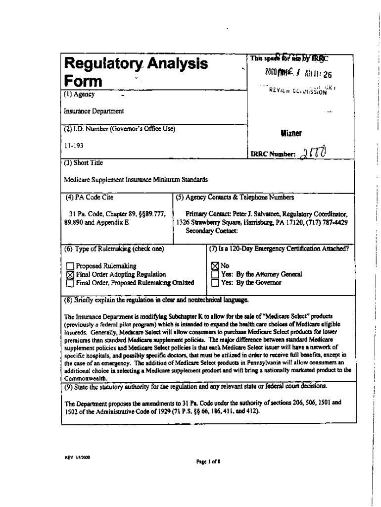 Fillable Online Regulatory Form Fax Email Print - pdfFiller