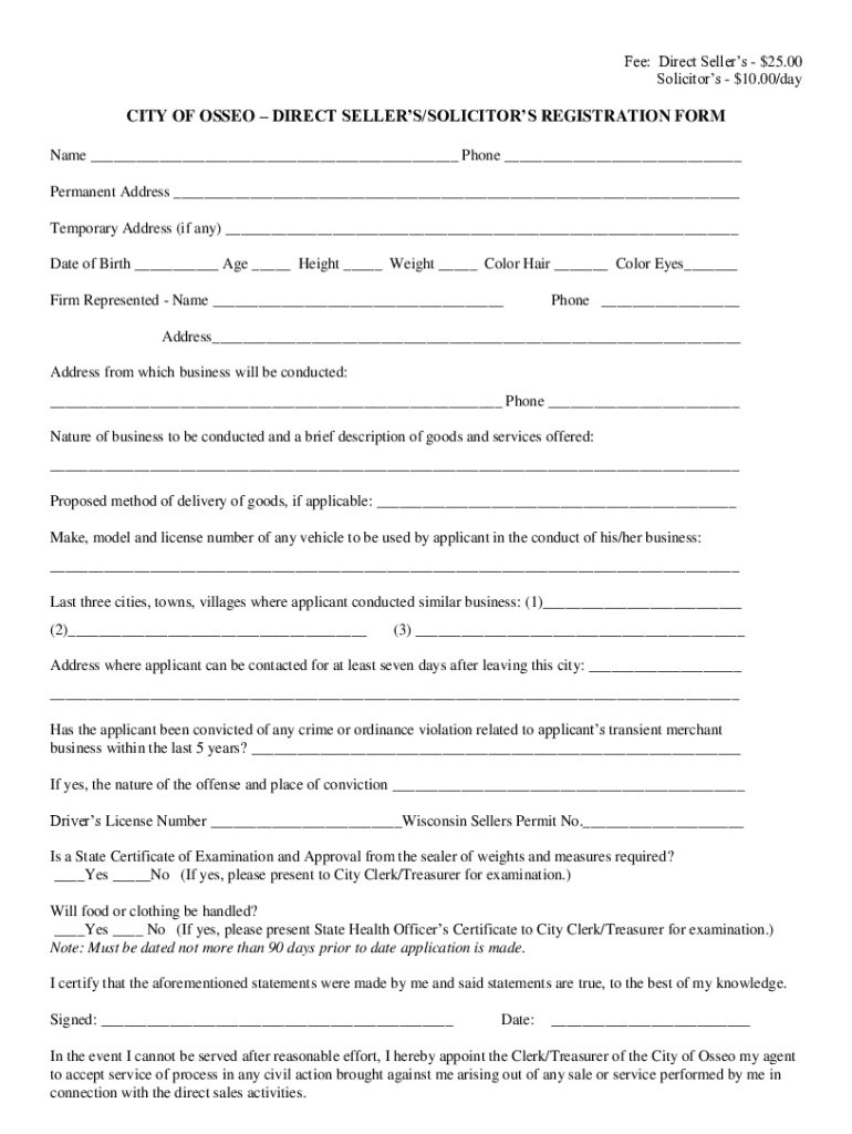 Fillable Online DIRECT SELLER'S/SOLICITOR'S REGISTRATION FORM Fax Email ...