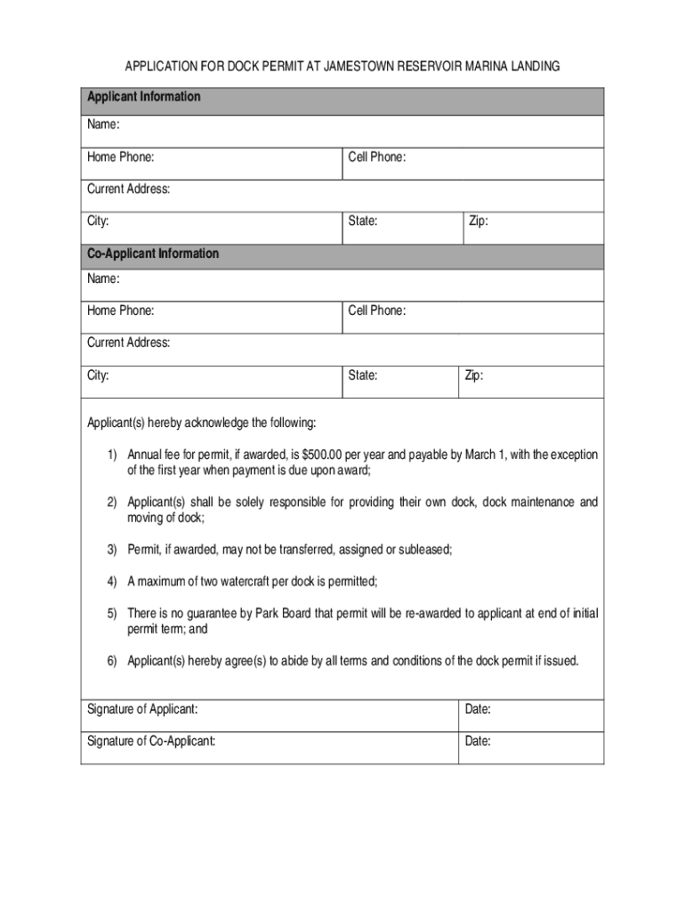 Fillable Online APPLICATION FOR DOCK PERMIT AT ... Fax Email Print ...
