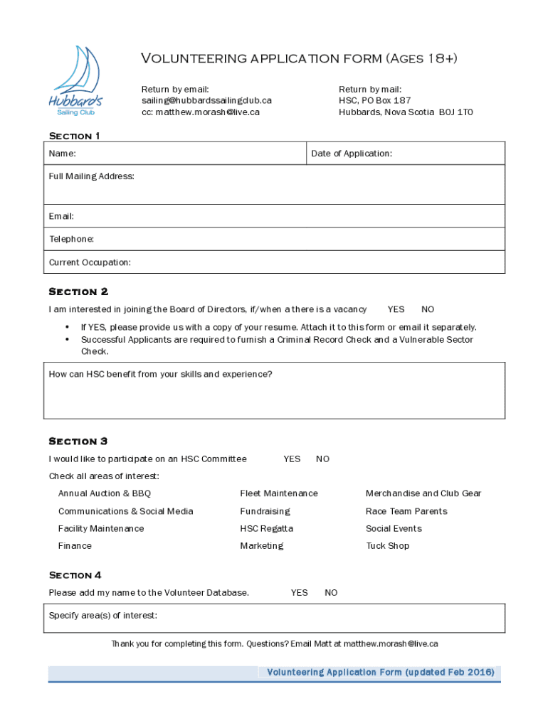 Fillable Online Volunteering application form (Ages 18+) Fax Email ...