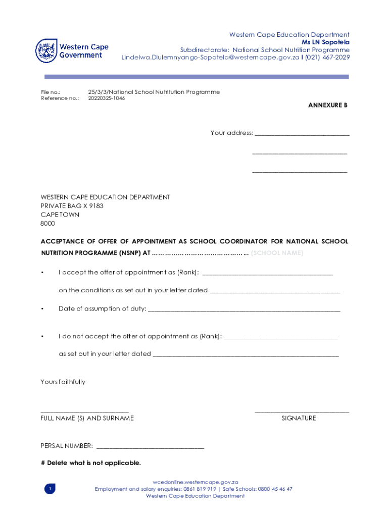Fillable Online National School Nutrition Programme ... Fax Email Print ...