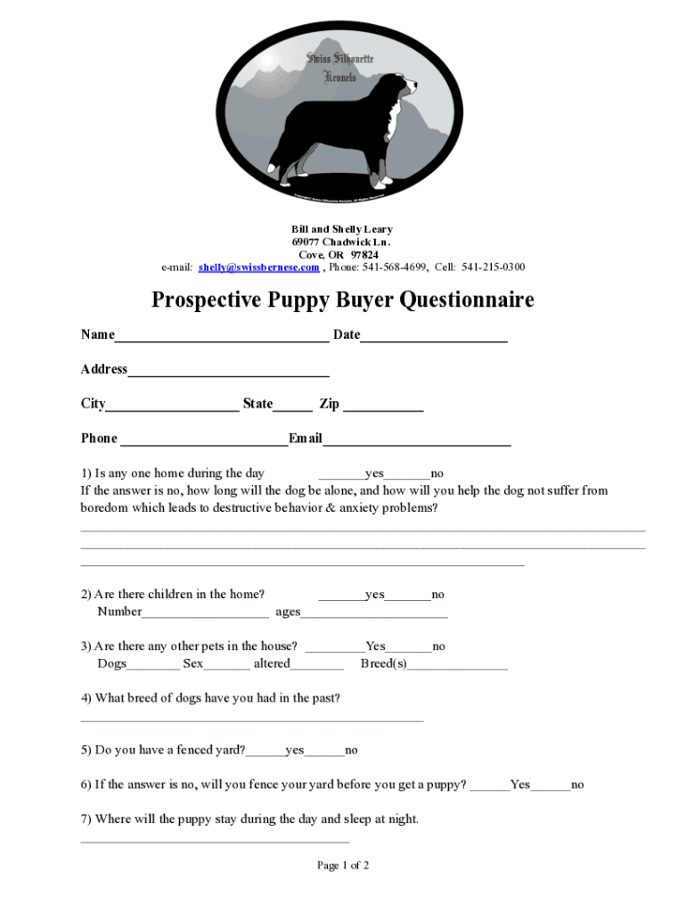 Fillable Online Prospective Puppy Buyer Questionnaire Fax Email Print ...