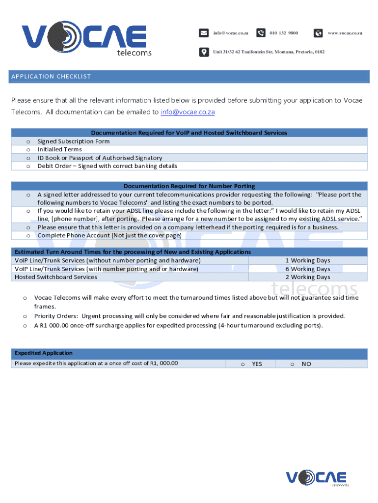 Fillable Online APPLICATION CHECKLIST Please ensure that all the ...