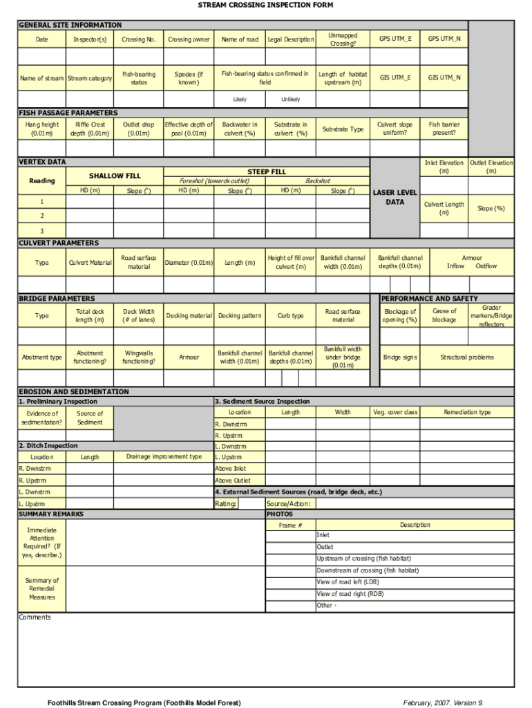 Fillable Online stream crossing inspection form Fax Email Print - pdfFiller