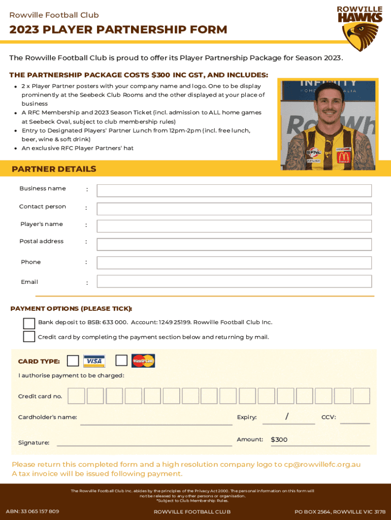 Fillable Online RFC player sponsorship form Fax Email Print - pdfFiller