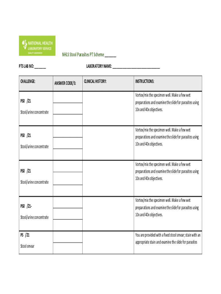 Fillable Online Stool Test: Ova and Parasites (O&P) (for Parents) Fax ...