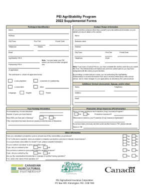 Fillable Online PEI AgriStability Program 2022 Supplemental Forms Fax ...