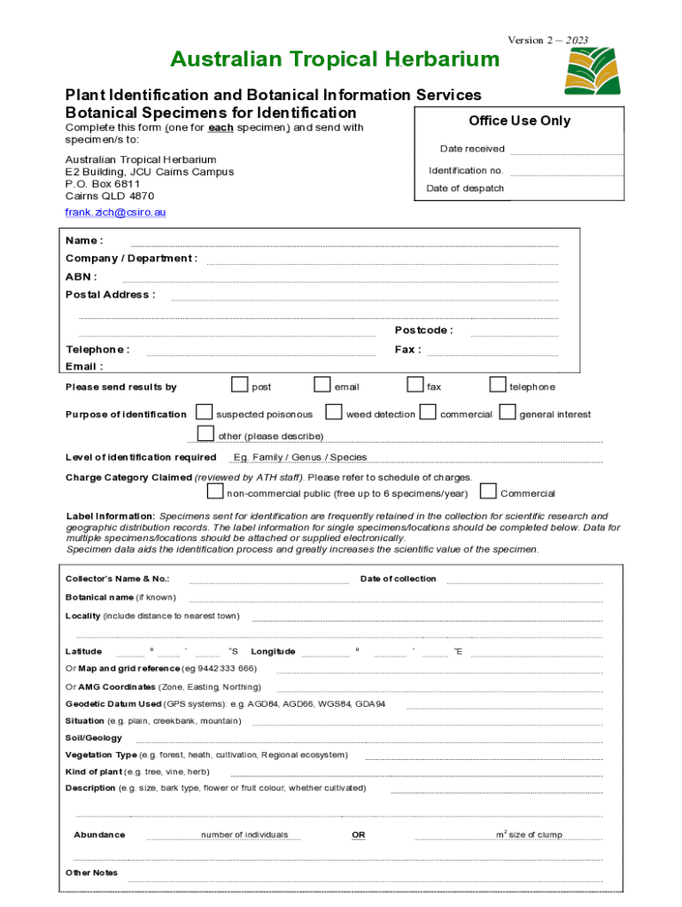 Fillable Online Botanical specimen: submission sheet Fax Email Print ...