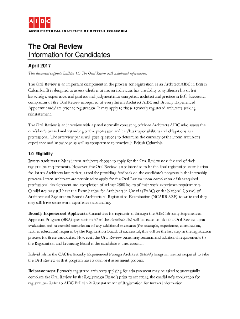 Fillable Online internship aibc The Oral Review Information for ...