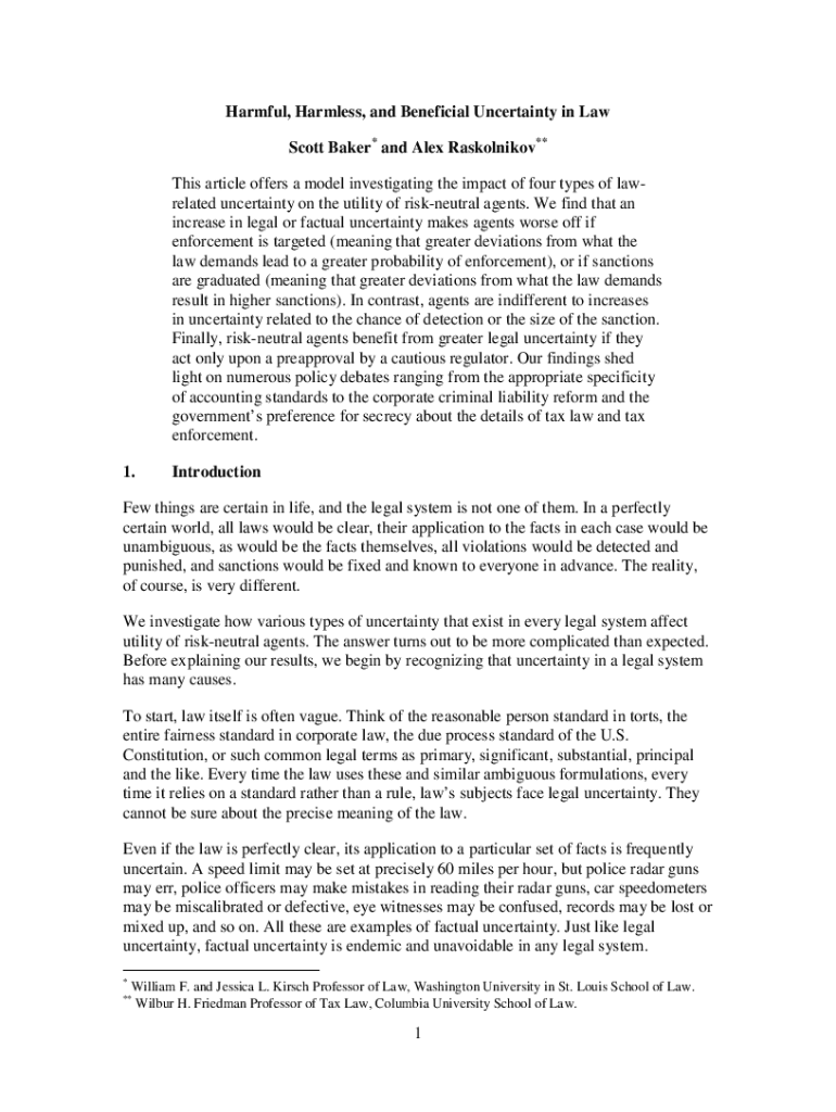 Fillable Online Harmful, Harmless, and Beneficial Uncertainty in Law ...