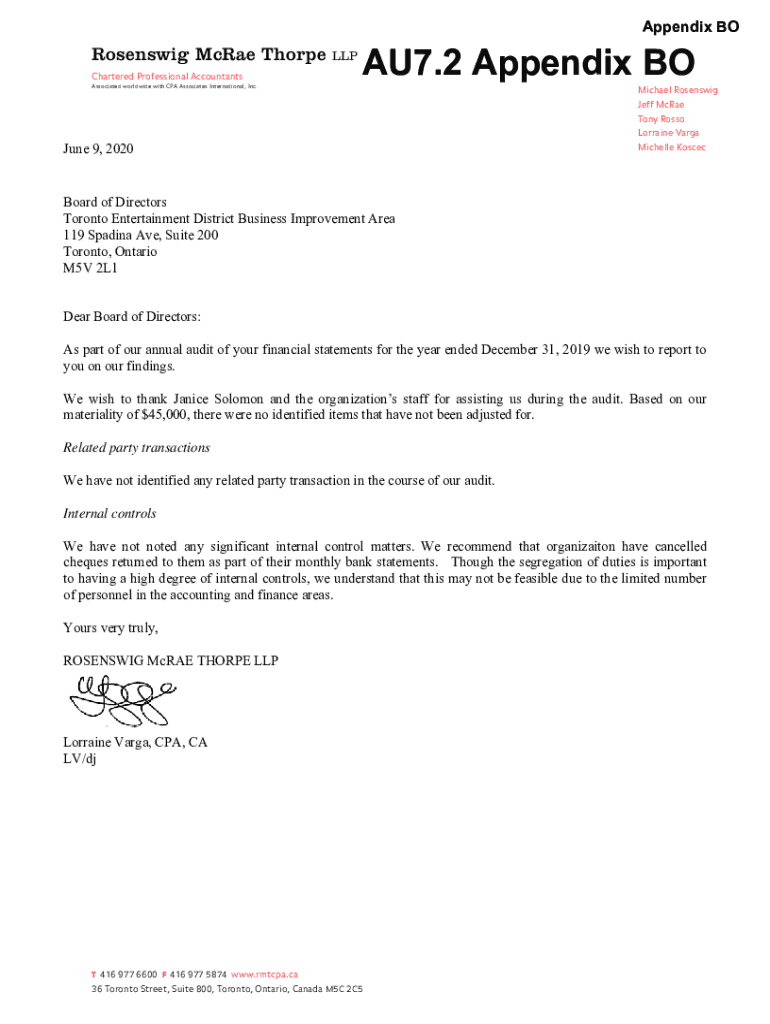 Fillable Online Appendix BO - Toronto Entertainment District Management ...