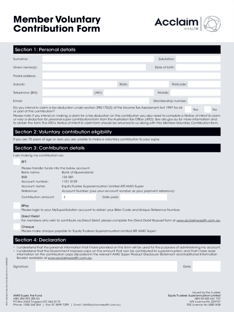Fillable Online Member Voluntary Contribution Form - NET Fax Email ...