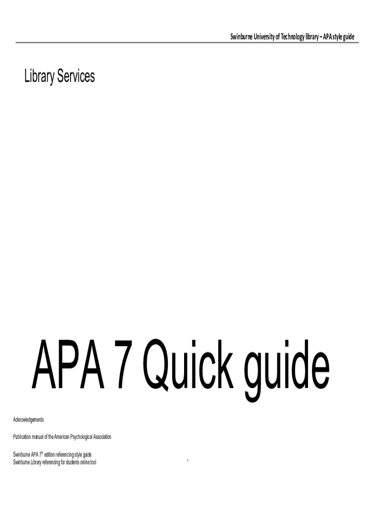 Fillable Online American Psychological Association (APA) Style Guide Fax Email Print - pdfFiller