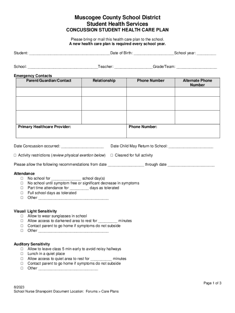 Fillable Online STUDENT HEALTH CARE PLAN Fax Email Print - pdfFiller