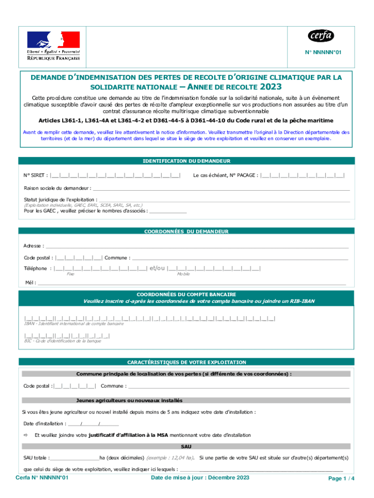 Remplissable En Ligne Cerfa numro 13681*03 - Demande d'indemnisation ...