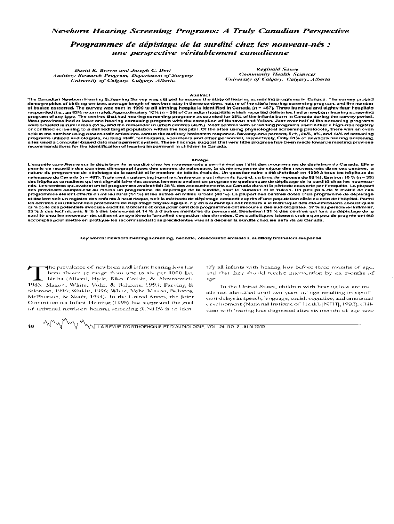 Fillable Online Newborn Hearing Screening Programs Fax Email Print ...