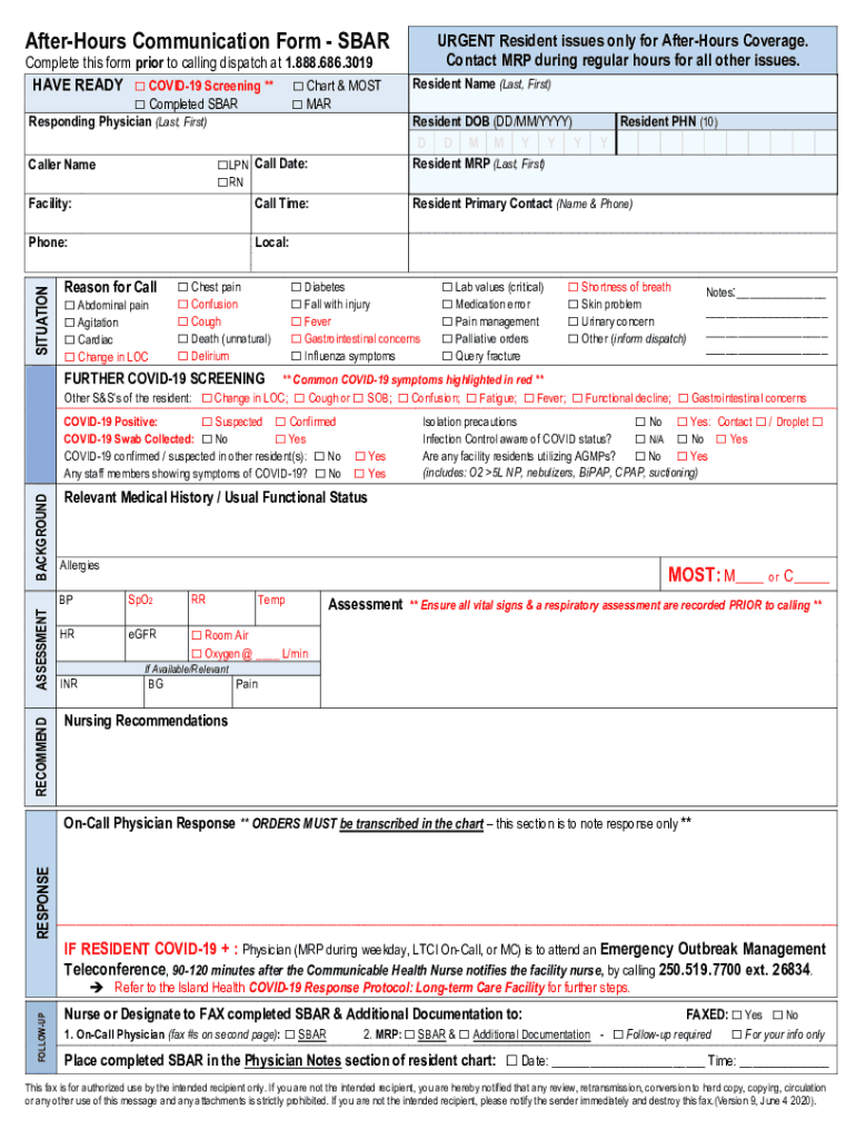 Fillable Online SBAR Nursing Example: Nurse-to-Physician Communication ...