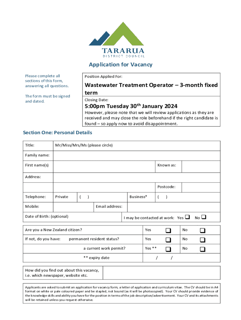 Fillable Online certification application for wastewater treatment ...