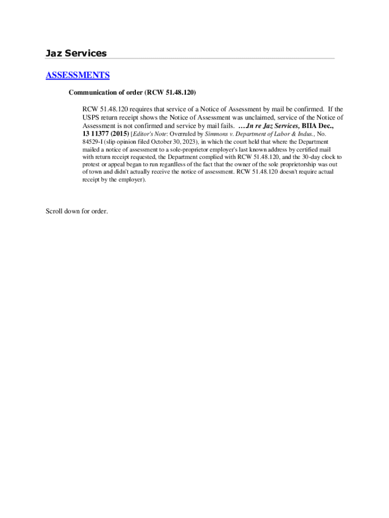 Fillable Online biia wa RCW 51.48.120: Notice of assessment for default ...