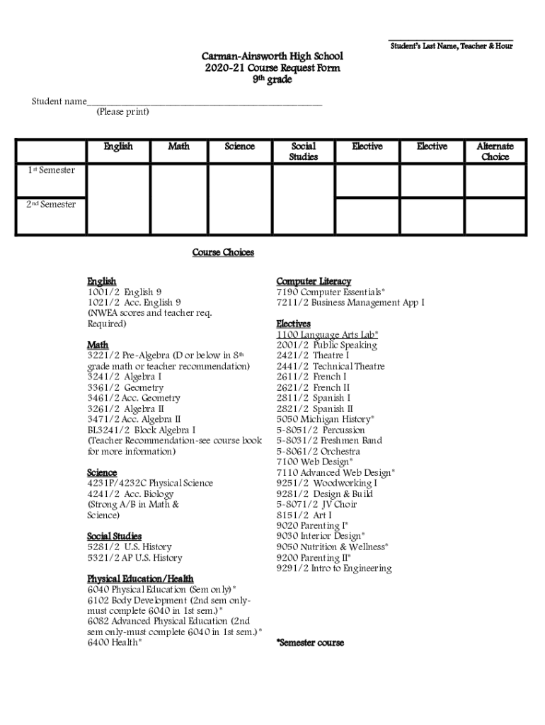 Fillable Online 9th Grade Request Form Fax Email Print - pdfFiller