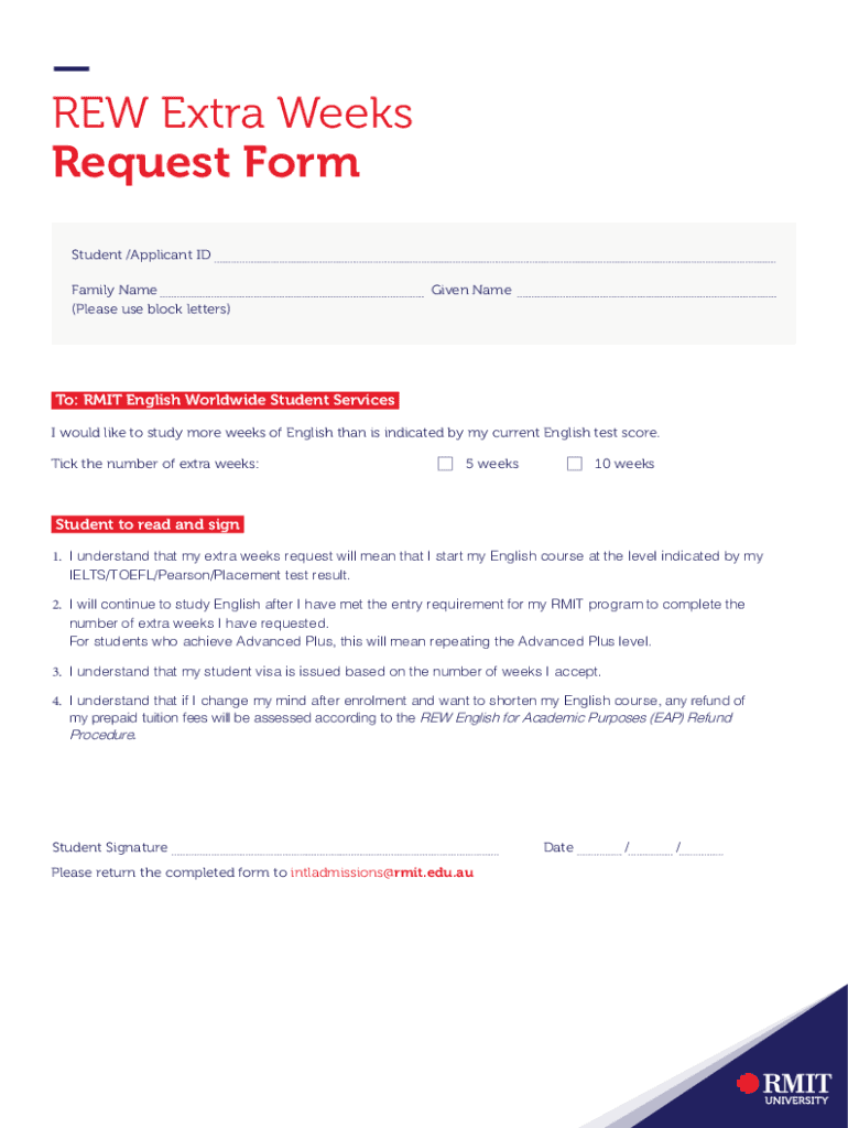 Fillable Online RMIT English Worldwide - Finish Course Early Request ...