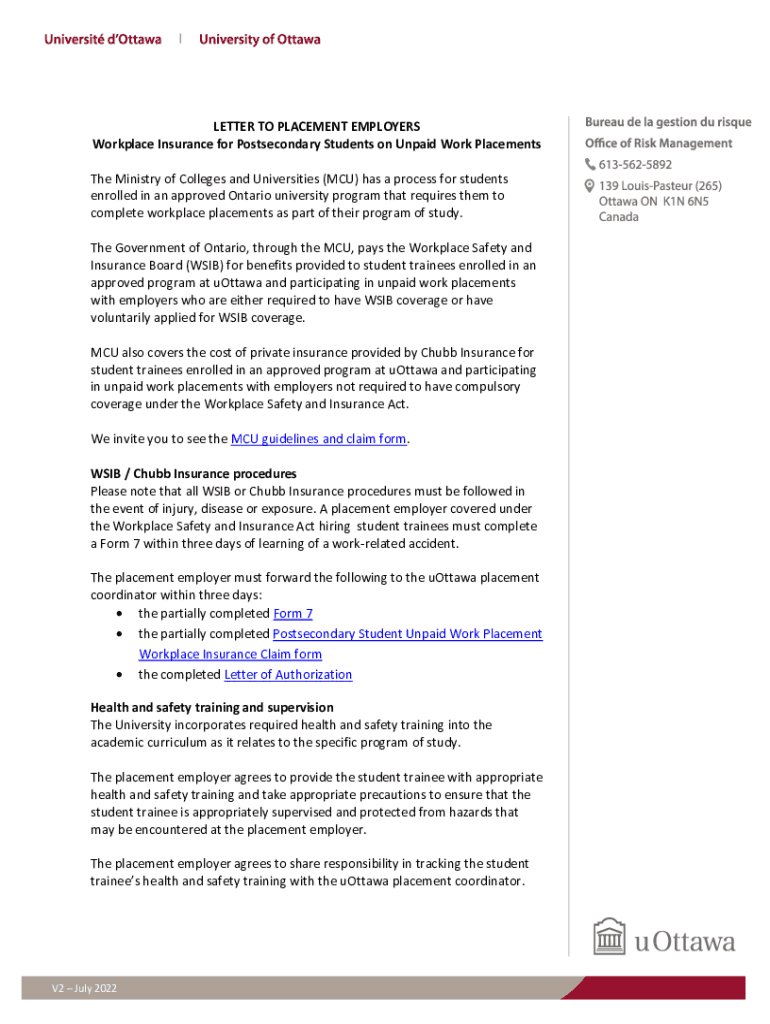 Fillable Online Download the Outcome 2 Letter to Placement Employer Fax ...