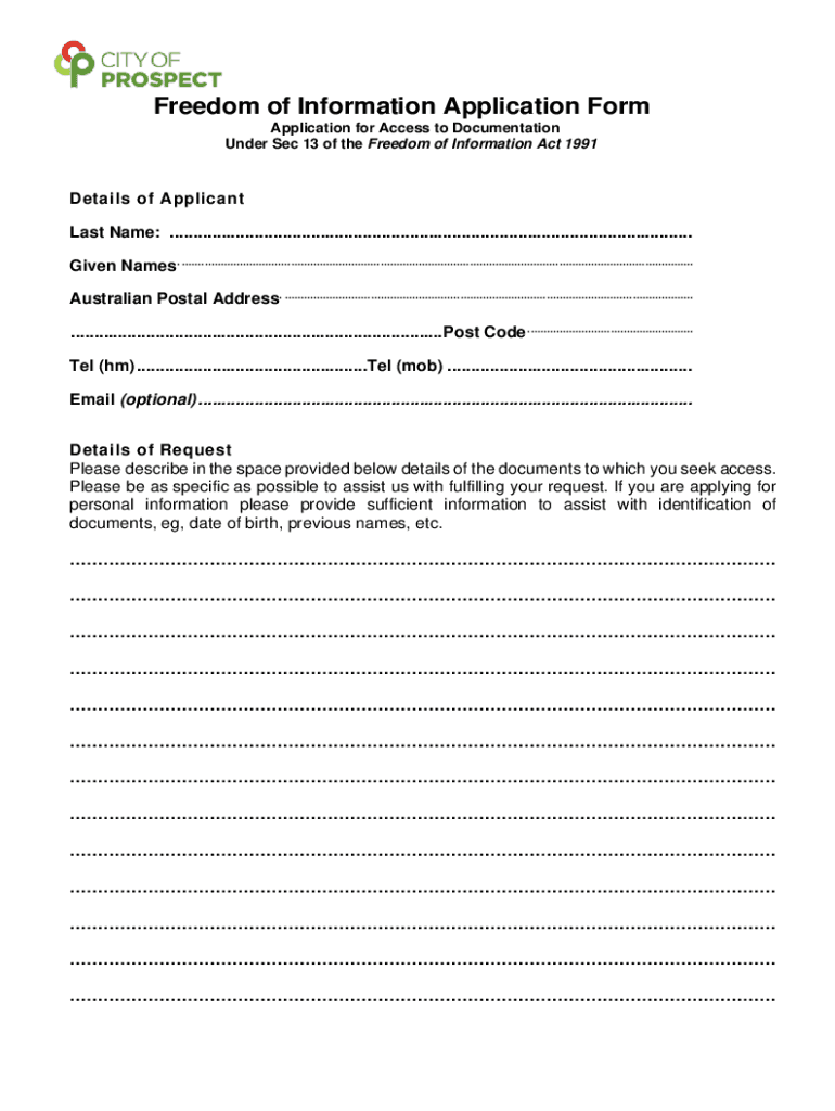 Fillable Online Freedom of Information Application Form Internet Fax ...