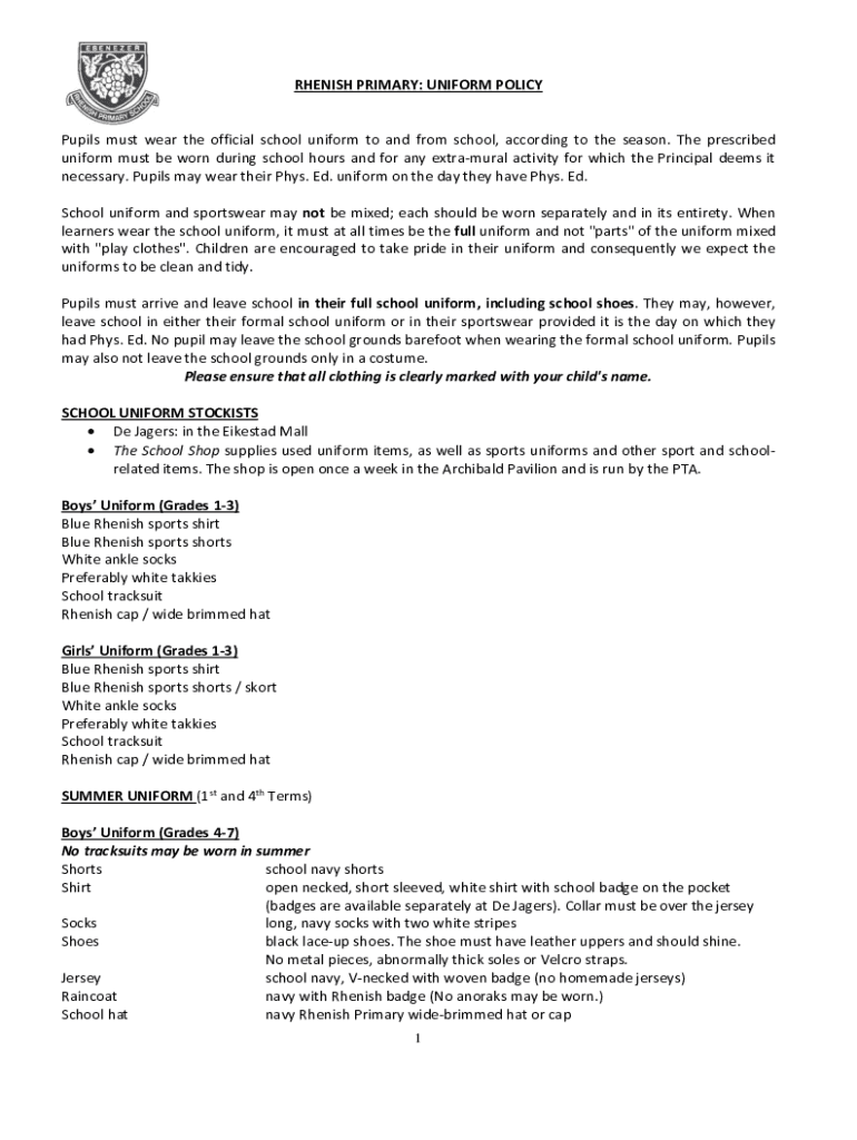 Fillable Online UNIFORM POLICY Pupils must wear the official school ...