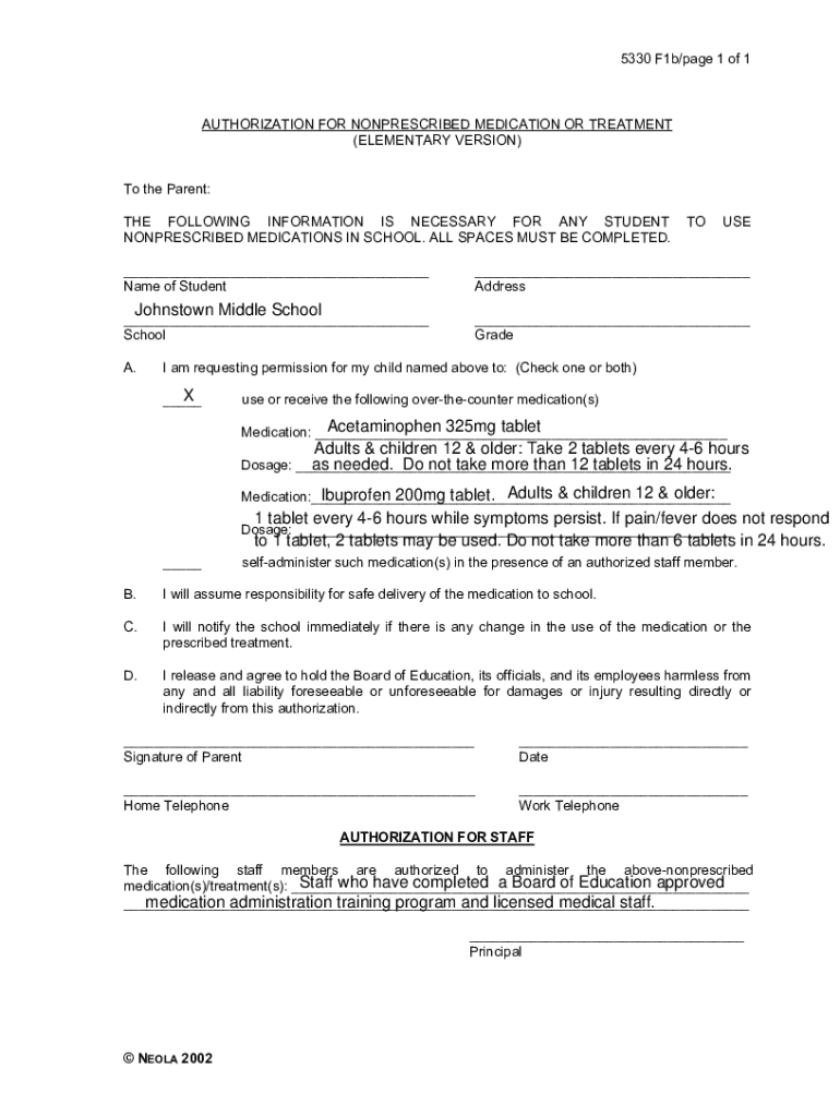 Fillable Online Authorization for Non-Prescribed Medication or ...