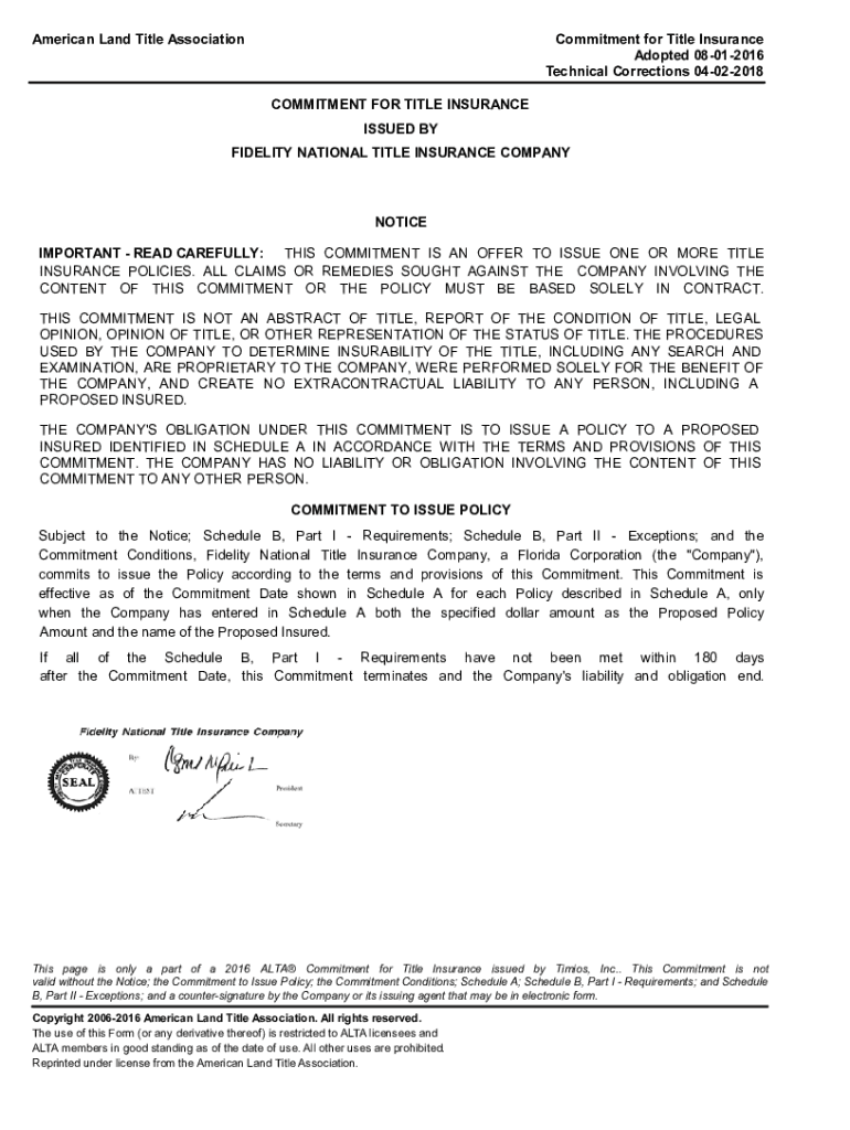 Fillable Online American Land Title Association Commitment for ... Fax ...