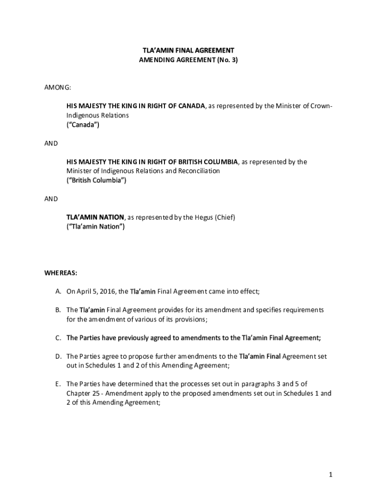 Fillable Online 1 AMENDING AGREEMENT (No. 3) AMONG Fax Email Print - pdfFiller