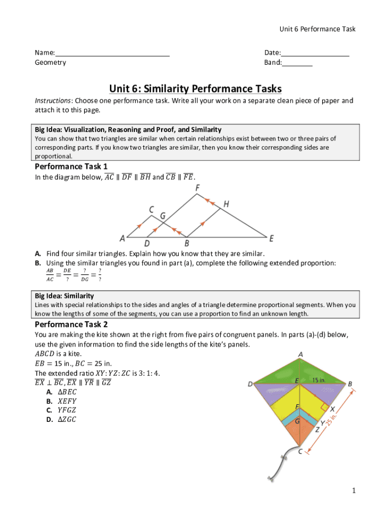 Fillable Online Unit 6: Similarity Performance Tasks Fax Email Print ...
