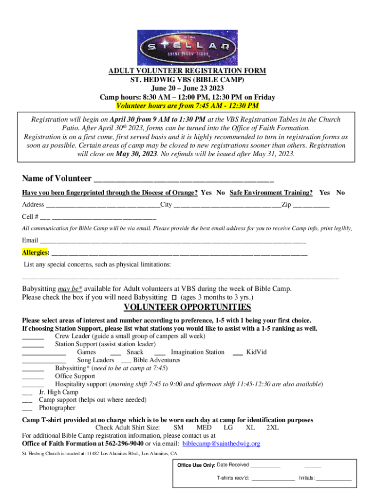 Fillable Online High School VOLUNTEER REGISTRATION FORM ST. ... Fax Email Print - pdfFiller