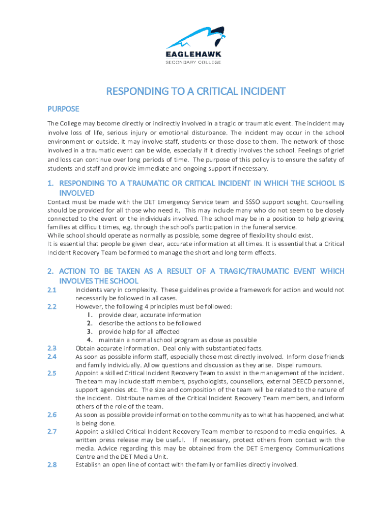 Fillable Online Critical Incident (Campus Crisis) Response Services Fax Email Print - pdfFiller