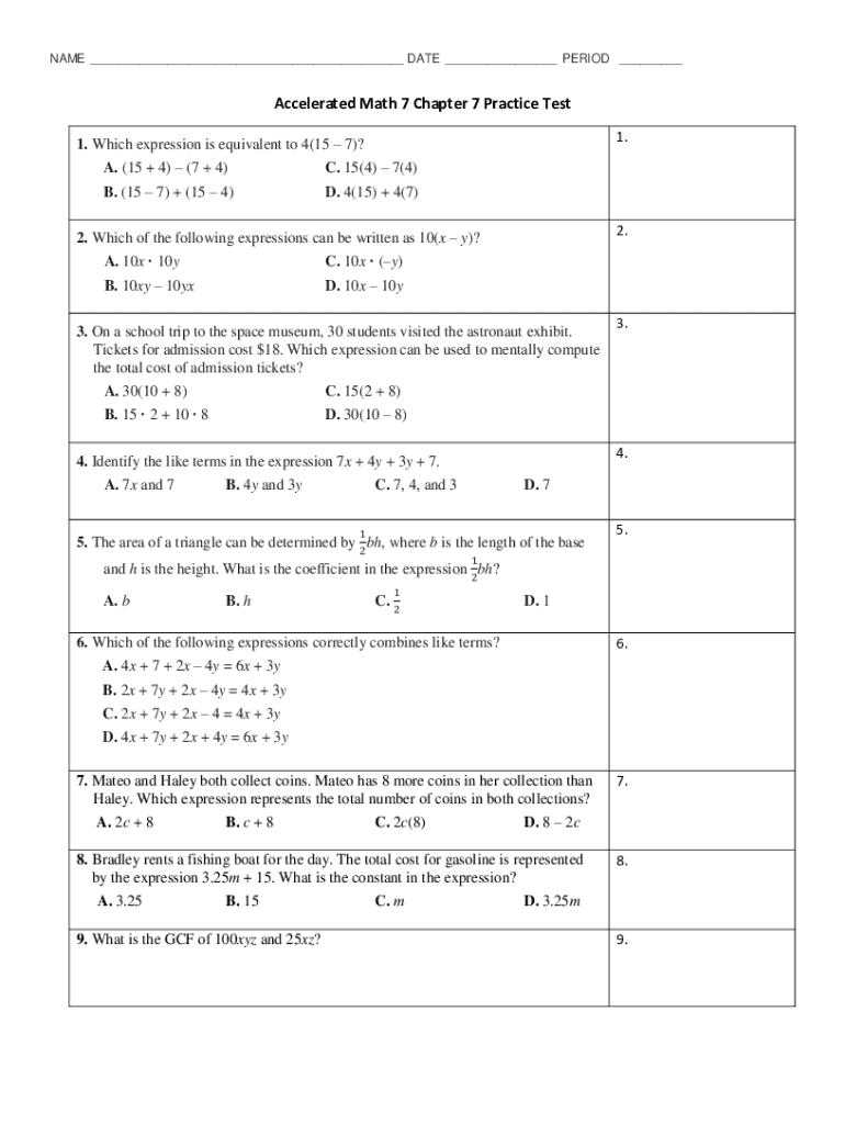 Fillable Online Accelerated Math 7 Chapter 7 Practice Test Fax Email ...