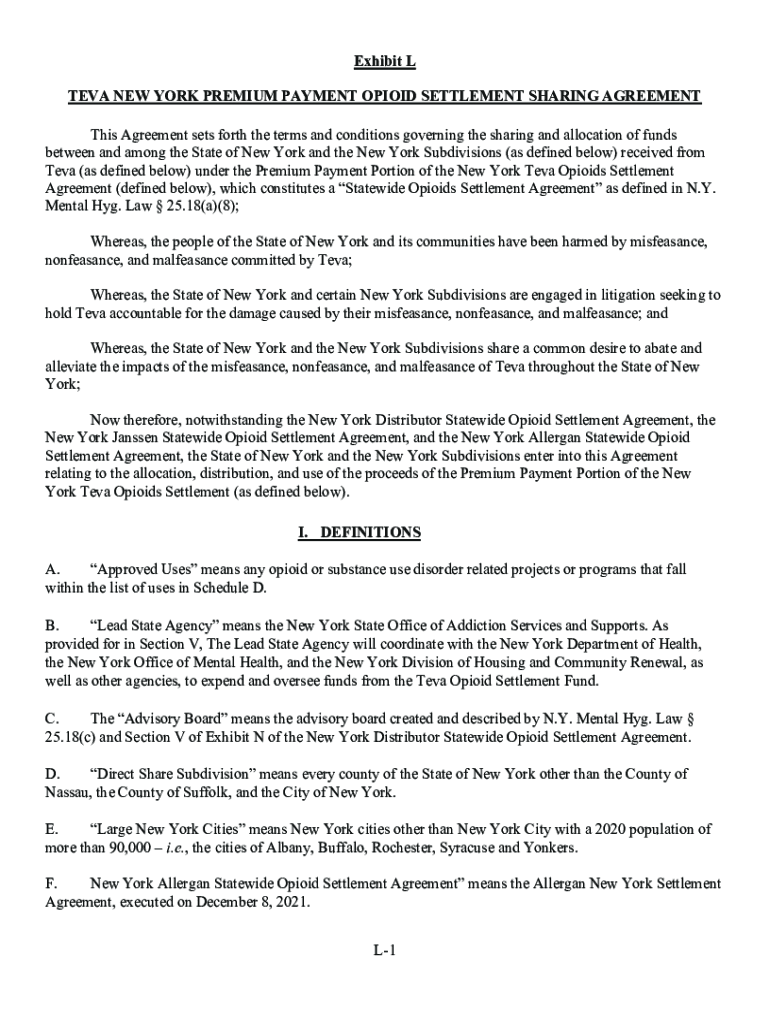 Fillable Online teva/new york statewide opioid settlement agreement exhibits Fax Email Print ...
