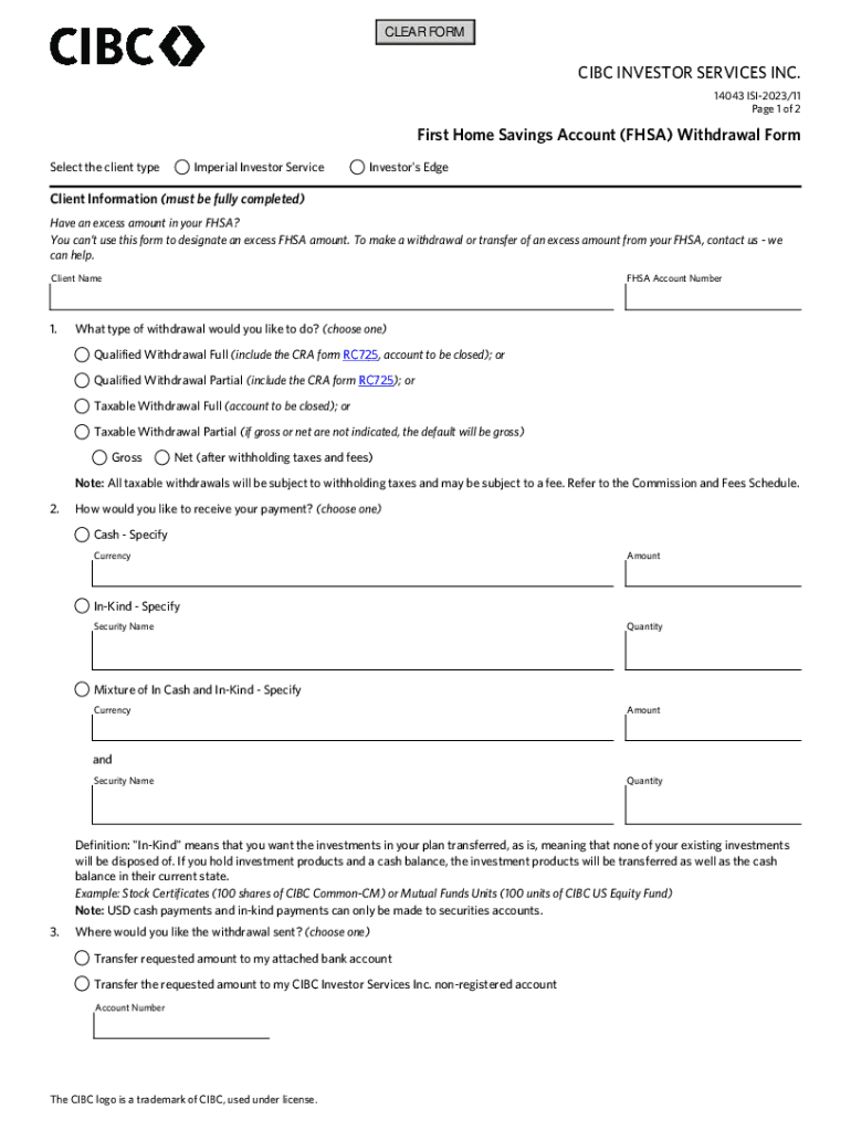 Fillable Online First Home Savings Account (FHSA) Withdrawal Form ...
