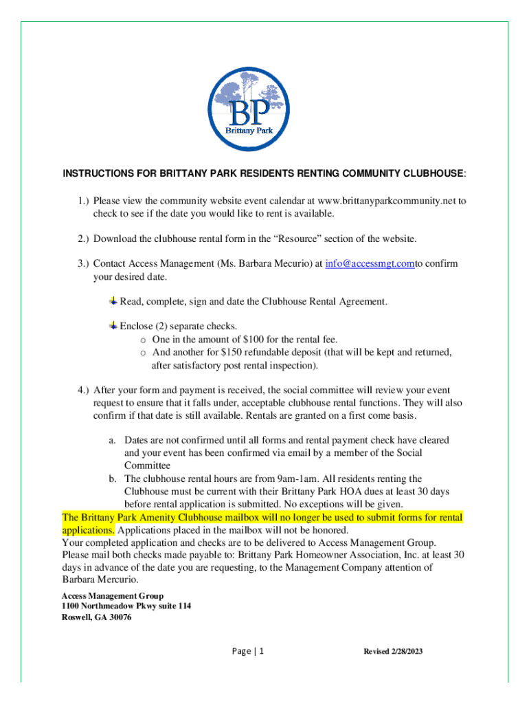 Fillable Online 2023-Revised-Clubhouse-Rental-Form Fax Email Print ...