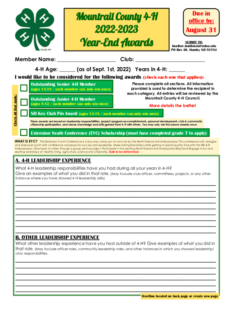 Fillable Online ABSENTEE STATIC EXHIBIT FORM Mountrail County 4-H ...