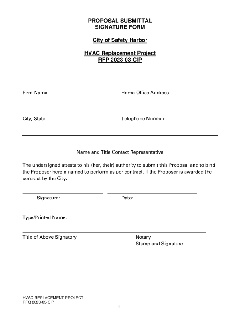 Fillable Online PROPOSAL SUBMITTAL SIGNATURE FORM City of Safety Harbor ...
