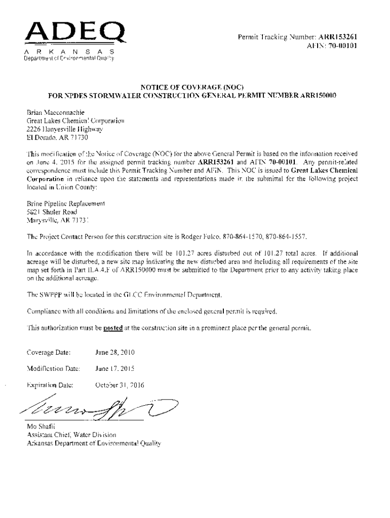 Fillable Online Permit Tracking Number: ARR001376 AFIN Fax Email Print ...