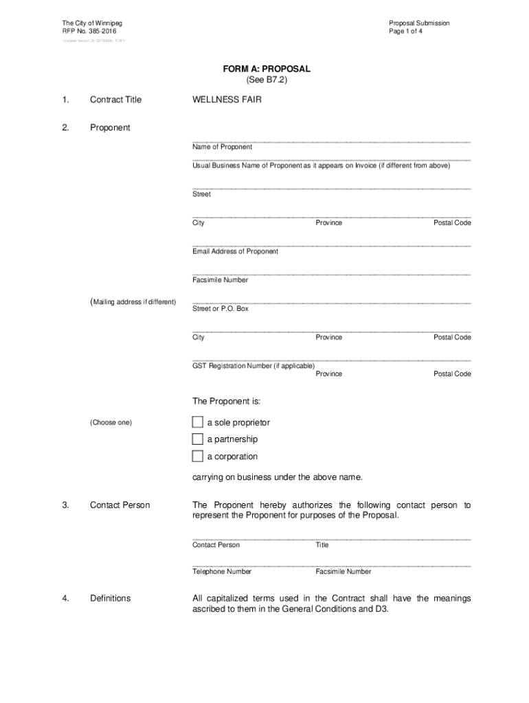 Fillable Online PROPOSAL (See B7.2) 1. Contract Title WELLNESS FAIR ... Fax Email Print - pdfFiller